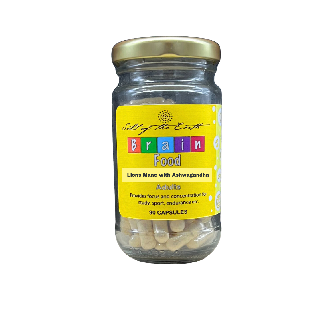 Brain Food Adult 90 Caps- Lions mane with Ashwagandha – Salt of the Earth